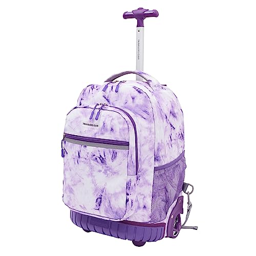 Travelers Club Rolling Backpack with Shoulder Straps, Purple Tye, 18-Inch