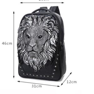 seamand Personalized 3D Lion PU Leather Casual Laptop Backpack for Men Durable Travel Daypack (Gold color)