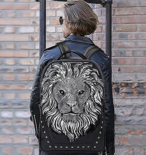 seamand Personalized 3D Lion PU Leather Casual Laptop Backpack for Men Durable Travel Daypack (Gold color)