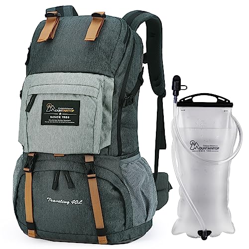 MOUNTAINTOP 40L Hiking Backpack with 3L Hydration Bladder for Women & Men Outdoor Travel Camping Day Pack with Rain Cover, 21.7 x 13 x 7.9 in,Dark Grey