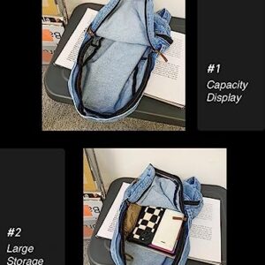 JHTPSLR Preppy Backpack Denim Backpack Casual Vintage Aesthetic Backpack Cowboy Backpack Daypack Book Bags Backpack Supplies (Light Blue)