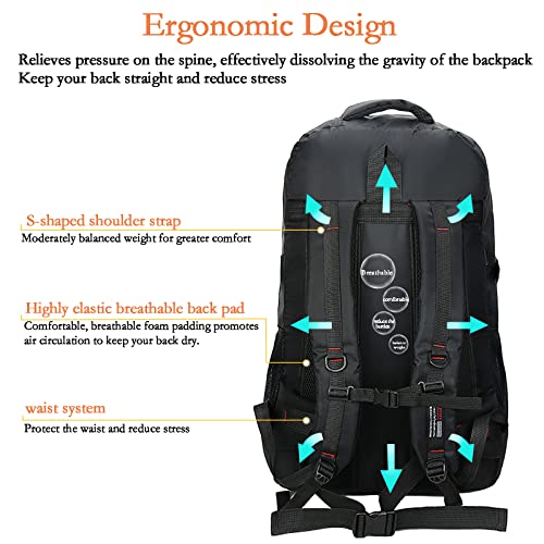 RaoRanDang Hiking Backpack Waterproof Lightweight Durable 75L Large Capacity Travel Backpack Camping Backpack Great for hiking, camping, trips...