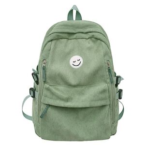 jhtpslr preppy backpack smiley face corduroy backpack cute academia aesthetic backpack autumn corduroy backpack solid book bags (sage green)