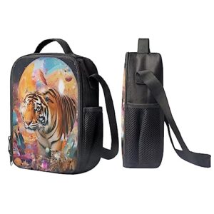 Tiger Backpack and Lunch Bag Set for Boys Girls Portable Lightweight Adjustable Large 17 Inch School Backpack with Lunch Box Pencil Case Kids Student Personalized Bookbag