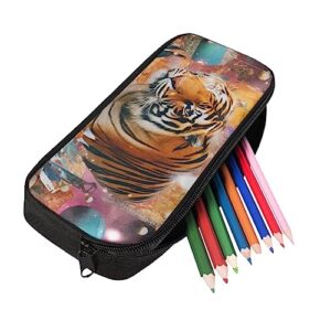 Tiger Backpack and Lunch Bag Set for Boys Girls Portable Lightweight Adjustable Large 17 Inch School Backpack with Lunch Box Pencil Case Kids Student Personalized Bookbag