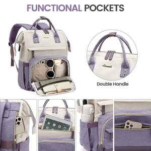 LOVEVOOK Laptop Backpack Purse for Women, Nurse Work Business Travel Backpack Bag, Wide Open Backpack, Lightweight Water Resistent Daypack with USB Charging Port, 17.3 inch, Beige-Light purple