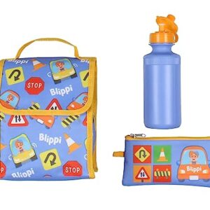 Blippi Backpack Safety First Kids School Travel Backpack 5 Pc Set With Lunch Box, Drawstring Bag, Water Bottle, and Pencil Case