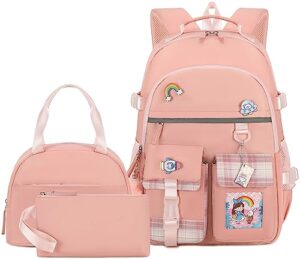 shadow vision school backpacks for girls backpack with lunch box cute backpack for school bag bookbag backpack for teen girls (pink)