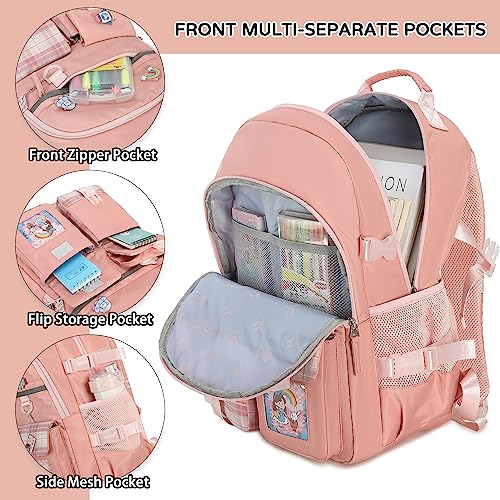 SHADOW VISION School Backpacks for Girls Backpack with Lunch Box Cute Backpack for School Bag Bookbag Backpack for Teen Girls (Pink)