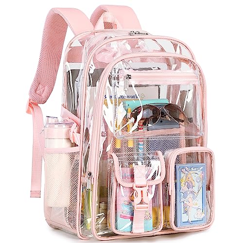 abshoo Large Clear Backpack For Girls Women School Bookbag Heavy Duty Transparent Backpack (Pink)