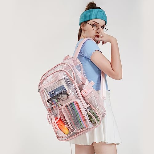 abshoo Large Clear Backpack For Girls Women School Bookbag Heavy Duty Transparent Backpack (Pink)