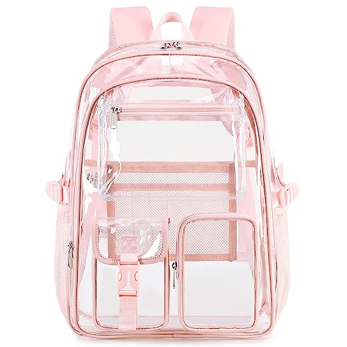 abshoo Large Clear Backpack For Girls Women School Bookbag Heavy Duty Transparent Backpack (Pink)