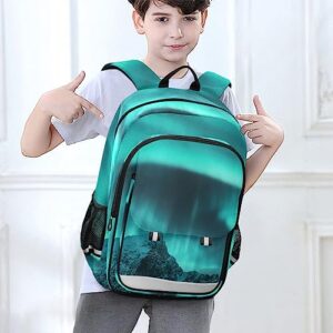 Glaphy Aurora Borealis Galaxy Mountain Backpack, School Bag Lightweight Laptop Backpack Students Travel Daypack with Reflective Stripes