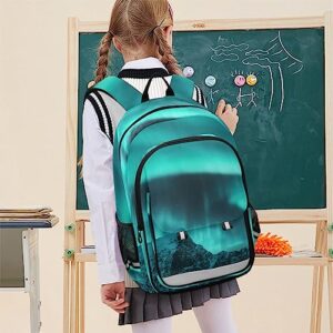 Glaphy Aurora Borealis Galaxy Mountain Backpack, School Bag Lightweight Laptop Backpack Students Travel Daypack with Reflective Stripes