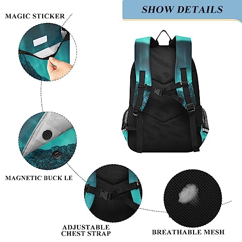 Glaphy Aurora Borealis Galaxy Mountain Backpack, School Bag Lightweight Laptop Backpack Students Travel Daypack with Reflective Stripes