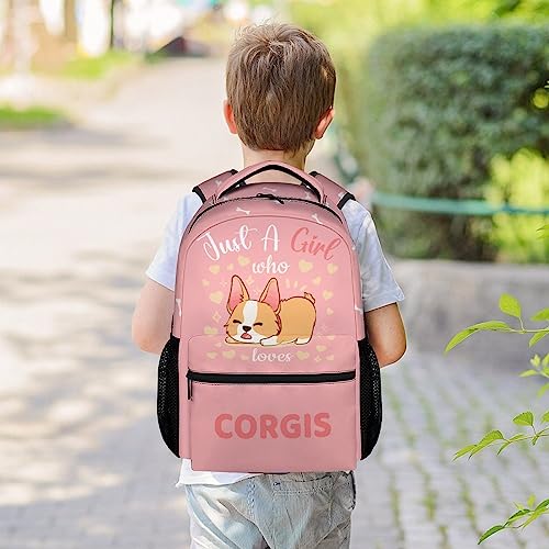 KNOWPHST Corgi Backpacks for Girls Boys, 16 Inch Cute Backpack for School, Pink, Large Capacity, Durable, Lightweight Bookbag for Kids Travel