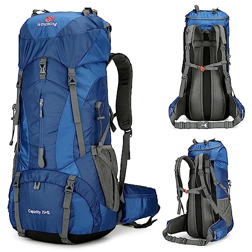 ZCSQIUO 75L Hiking Backpack for Men Women Daypack Backpack Outdoor Waterproof Camping Backpack with Rain Cover (Navy Blue)