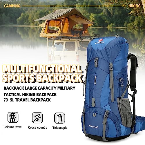 ZCSQIUO 75L Hiking Backpack for Men Women Daypack Backpack Outdoor Waterproof Camping Backpack with Rain Cover (Navy Blue)