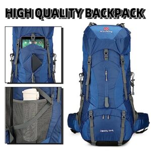 ZCSQIUO 75L Hiking Backpack for Men Women Daypack Backpack Outdoor Waterproof Camping Backpack with Rain Cover (Navy Blue)