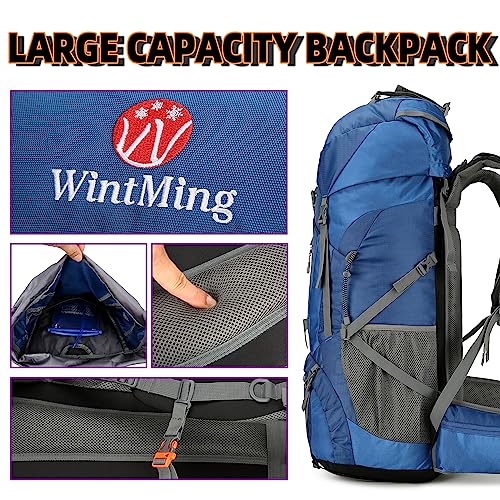 ZCSQIUO 75L Hiking Backpack for Men Women Daypack Backpack Outdoor Waterproof Camping Backpack with Rain Cover (Navy Blue)