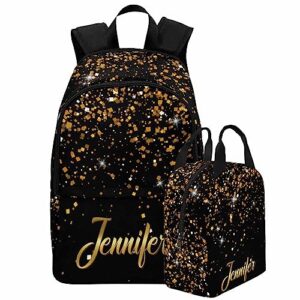 custom kids backpack for girls boys gold sparkle text black children casual daypack backpacks, personalized with kid's name preschool school bag, children travel bookbag for school season