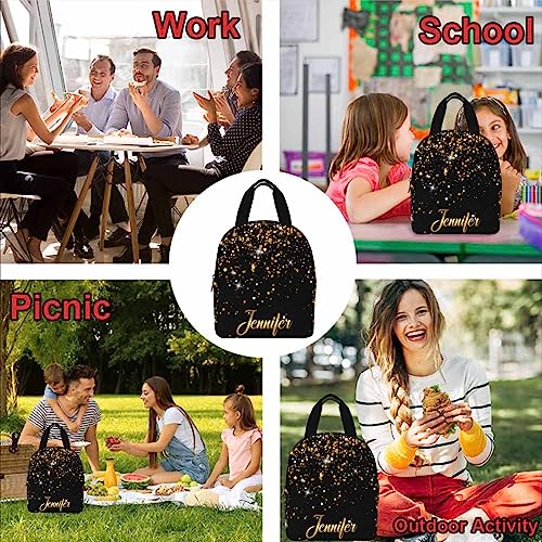 Custom Kids Backpack for Girls Boys Gold Sparkle Text Black Children Casual Daypack Backpacks, Personalized with Kid's Name Preschool School Bag, Children Travel Bookbag for School Season