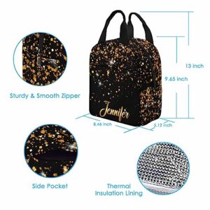 Custom Kids Backpack for Girls Boys Gold Sparkle Text Black Children Casual Daypack Backpacks, Personalized with Kid's Name Preschool School Bag, Children Travel Bookbag for School Season