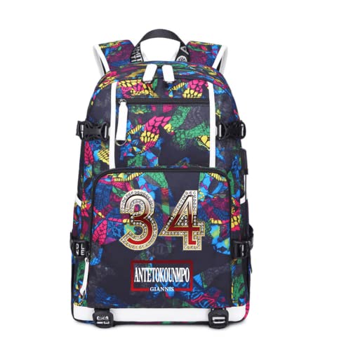 Basketball Superstar Letter Bro Laptop Backpack Youth Travel Bag Students Waterproof Schoolbag (G)