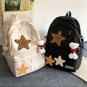 JHTPSLR Preppy Backpack Plush Stars Patchwork Preppy Backpack Y2K Aesthetic Backpack Double Layer Book Bags Backpack Supplies (Black)