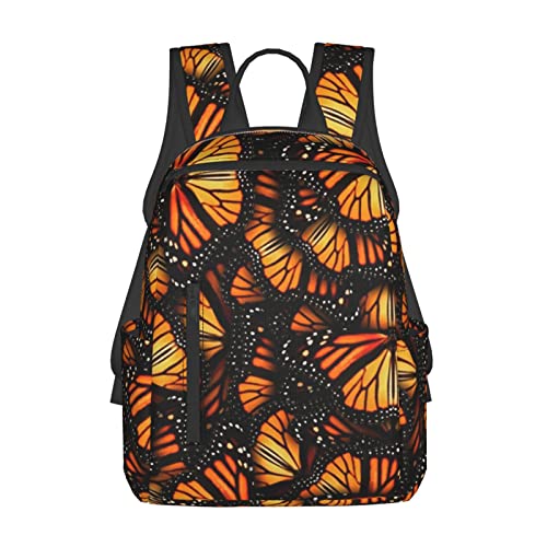 Orange Monarch Butterflies Print Backpack Laptop Bags Lightweight Unisex Daypacks For Outdoor Travel Work