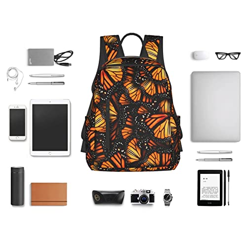 Orange Monarch Butterflies Print Backpack Laptop Bags Lightweight Unisex Daypacks For Outdoor Travel Work