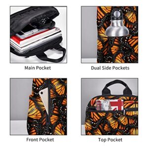 Orange Monarch Butterflies Print Backpack Laptop Bags Lightweight Unisex Daypacks For Outdoor Travel Work