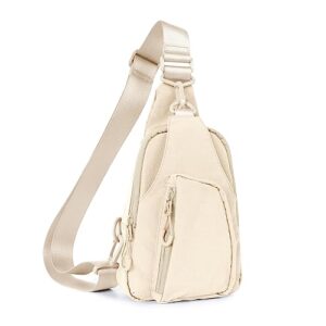 aslabcrew sling bag with adjustable strap, crossbody daypack chest bag small backpack for hiking traveling, ivory