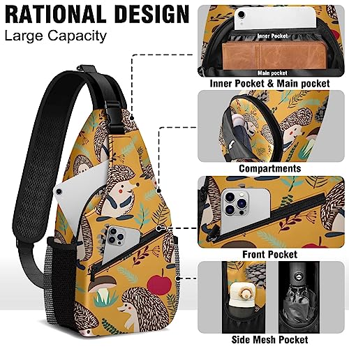 VACEKOE Crossbody Bag Sling Backpack for Women Men Shoulder Bag Crossbody Water Bottle Orange Sling Bag Travel Bag Multi Position Hedgehog Sling Backpack