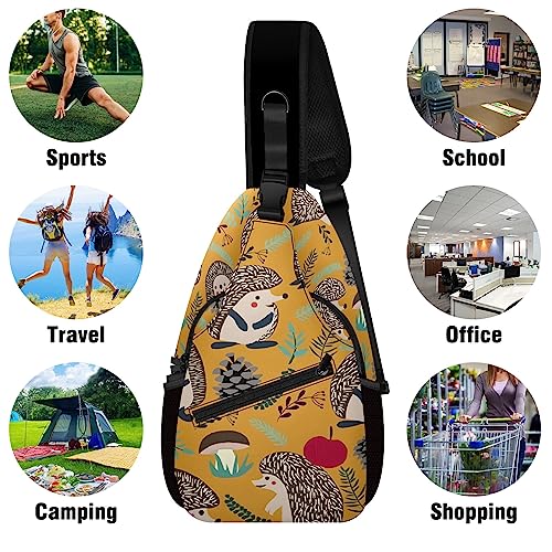 VACEKOE Crossbody Bag Sling Backpack for Women Men Shoulder Bag Crossbody Water Bottle Orange Sling Bag Travel Bag Multi Position Hedgehog Sling Backpack