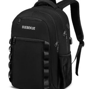 SUEBEKUE School Backpack for Teen Boy,Men Laptop Bookbag with USB Charger,Lightweight Back Pack for College,Mochilas Escolares para Adolescentes,Black