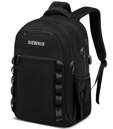 SUEBEKUE School Backpack for Teen Boy,Men Laptop Bookbag with USB Charger,Lightweight Back Pack for College,Mochilas Escolares para Adolescentes,Black