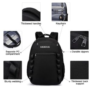 SUEBEKUE School Backpack for Teen Boy,Men Laptop Bookbag with USB Charger,Lightweight Back Pack for College,Mochilas Escolares para Adolescentes,Black