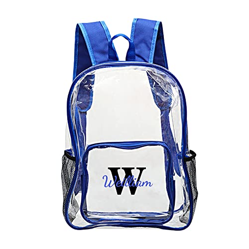 V2G1K2HJ.d Personalized Name Clear Backpack, Heavy Duty PVC Clear Backpack,Custom Name Transparent Backpack,Travel Bags