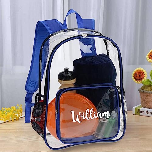 V2G1K2HJ.d Personalized Name Clear Backpack, Heavy Duty PVC Clear Backpack,Custom Name Transparent Backpack,Travel Bags