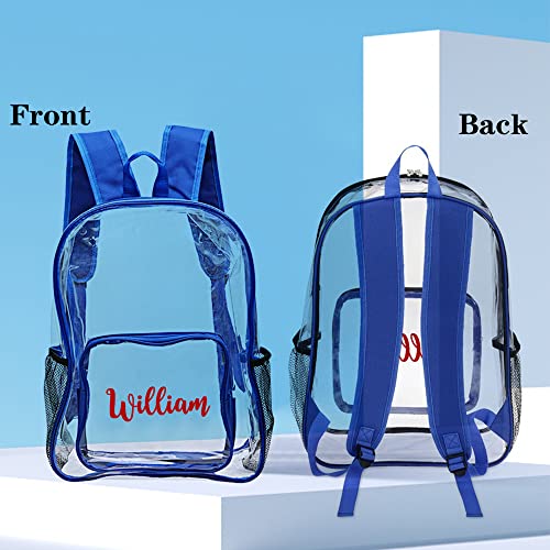 V2G1K2HJ.d Personalized Name Clear Backpack, Heavy Duty PVC Clear Backpack,Custom Name Transparent Backpack,Travel Bags