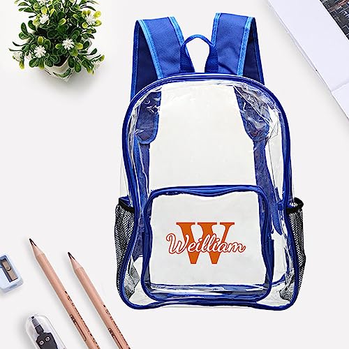 V2G1K2HJ.d Personalized Name Clear Backpack, Heavy Duty PVC Clear Backpack,Custom Name Transparent Backpack,Travel Bags