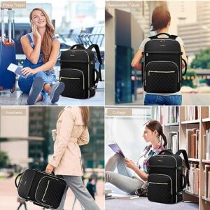 Kamiya Carry on Backpack, 35L Large Travel Backpack for Women Flight Approved, Waterproof TSA 17inch Laptop Backpack Luggage Daypack for Business Weekender Overnight with USB Charging Port, Black