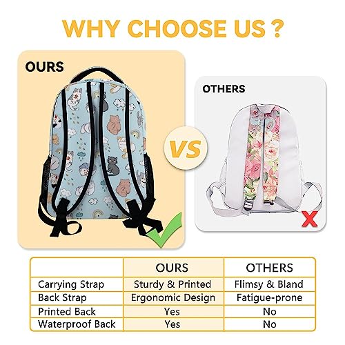 BEOIIBIRD Cat Backpack for Girls, 16 Inch Blue Backpacks for School, Cute Lightweight Bookbags for Kids