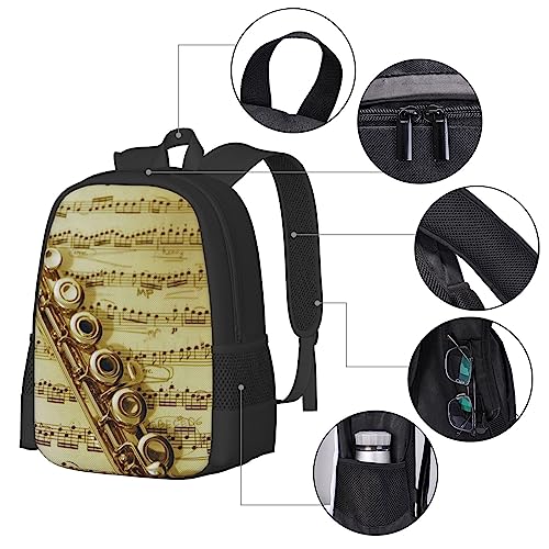 BAFAFA Flute Music Printed Large Backpack Travel Bag Business Work Daypack Laptop Backpacks