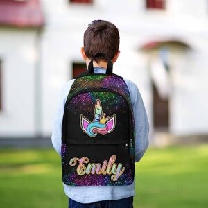 InterestPrint Custom Backpack with Name Rainbow Sparkle Personalized Name School Backpack for Boys Girls, Customized Student Bookbag for Travel, Work and School Birthday School Season Gift