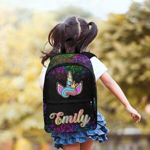 InterestPrint Custom Backpack with Name Rainbow Sparkle Personalized Name School Backpack for Boys Girls, Customized Student Bookbag for Travel, Work and School Birthday School Season Gift