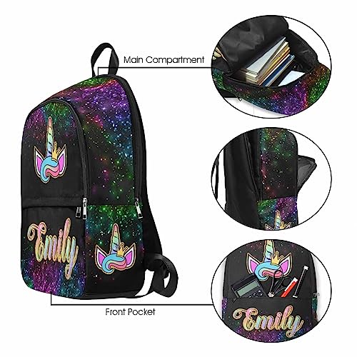 InterestPrint Custom Backpack with Name Rainbow Sparkle Personalized Name School Backpack for Boys Girls, Customized Student Bookbag for Travel, Work and School Birthday School Season Gift