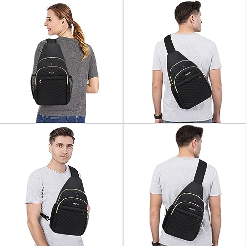 MOSISO Sling Backpack Small Hiking Daypack for Women Men, Quilted Crossbody Sling Bag with Removable Strap One Shoulder Chest Bag, Black