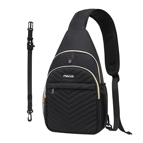 MOSISO Sling Backpack Small Hiking Daypack for Women Men, Quilted Crossbody Sling Bag with Removable Strap One Shoulder Chest Bag, Black